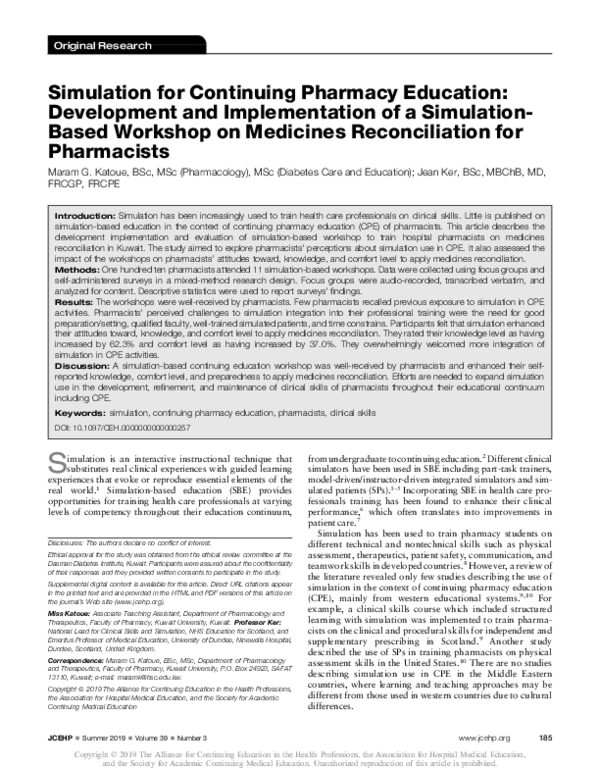 (PDF) Simulation for Continuing Pharmacy Education