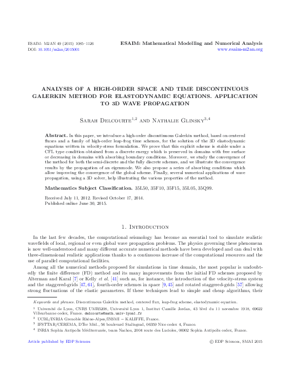 (PDF) Analysis of a high-order space and time discontinuous Galerkin method for elastodynamic ...