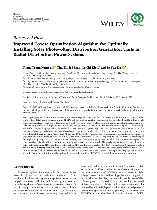 Pdf Improved Coyote Optimization Algorithm For Optimally Installing