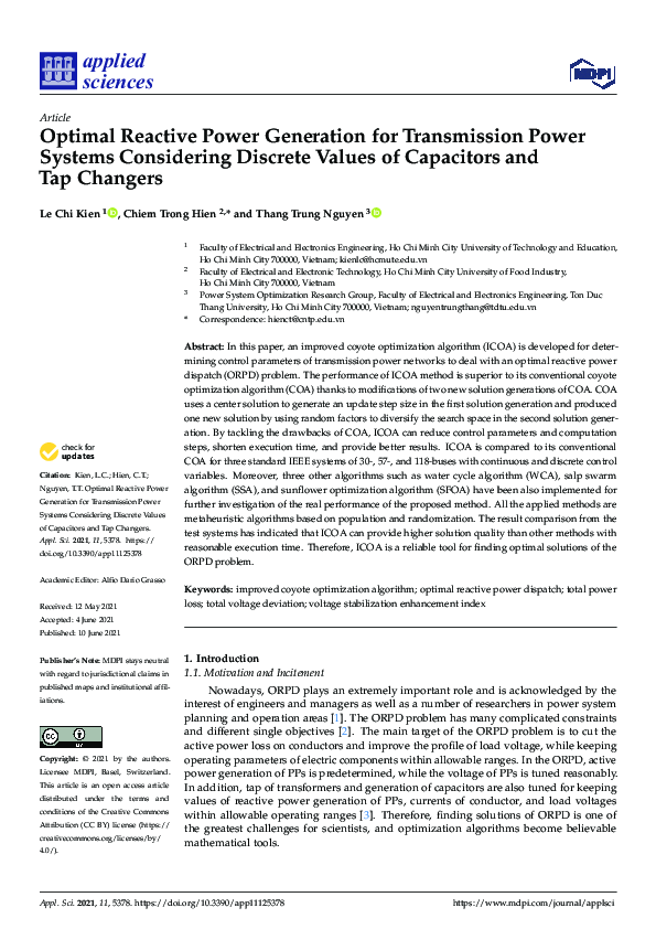 (PDF) Optimal Reactive Power Generation for Transmission Power Systems Considering Discrete ...