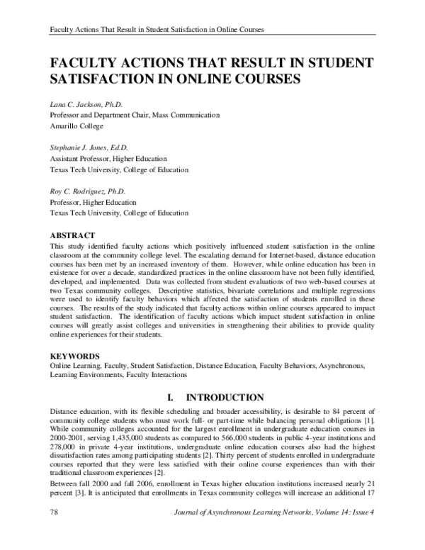 (PDF) Faculty Actions that Result in Student Satisfaction in Online Courses