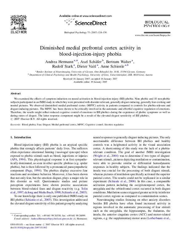 (PDF) Diminished medial prefrontal cortex activity in blood-injection ...