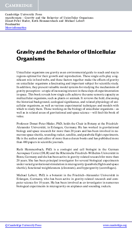 (PDF) Gravity and the Behavior of Unicellular Organisms