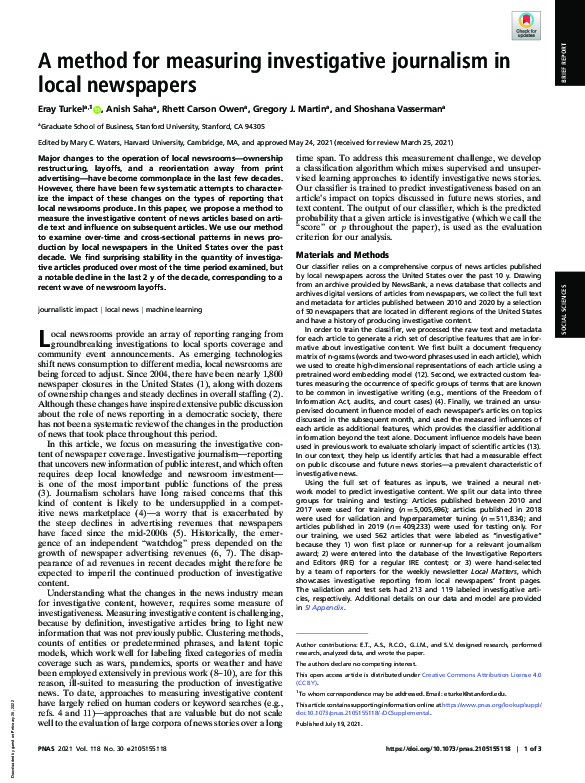 (PDF) A method for measuring investigative journalism in local newspapers