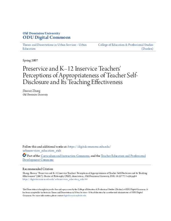 (PDF) Preservice and K–12 Inservice Teachers' Perceptions of Appropriateness of Teacher Self ...