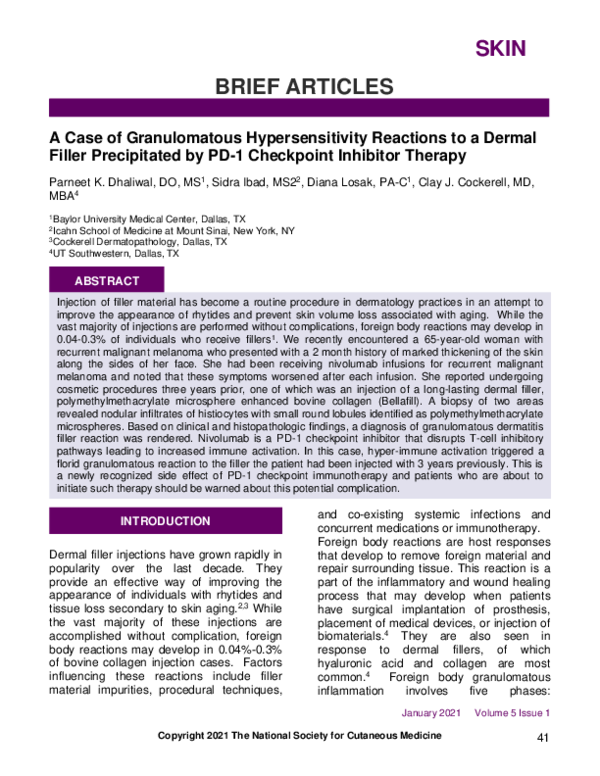 (PDF) A Case of Granulomatous Hypersensitivity Reactions to a Dermal ...