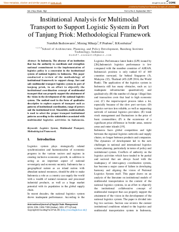 (PDF) Institutional Analysis for Multimodal Transport to Support Logistic System in Port of ...