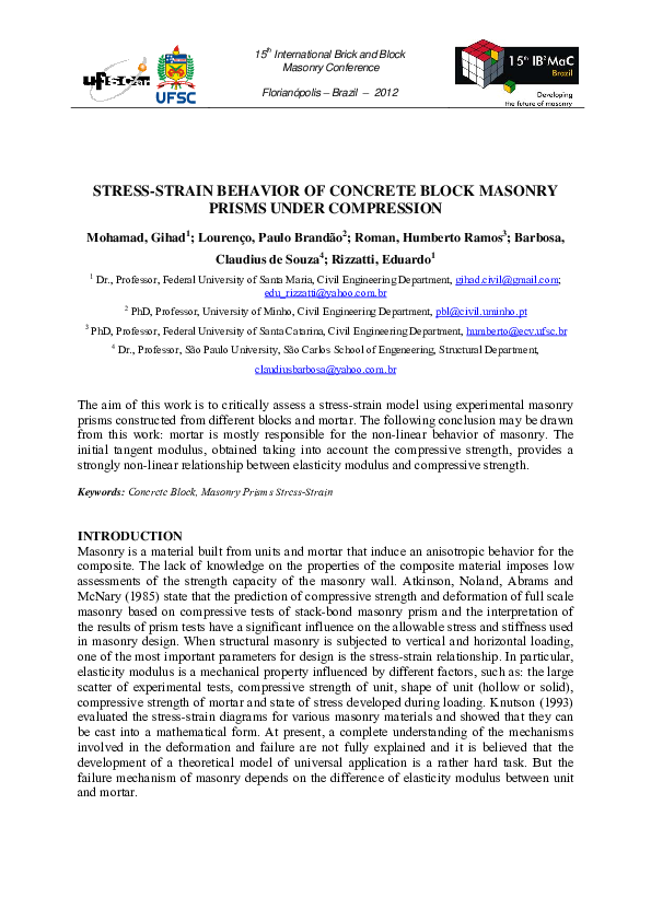 (PDF) Stress-strain behavior of concrete block masonry prisms under ...