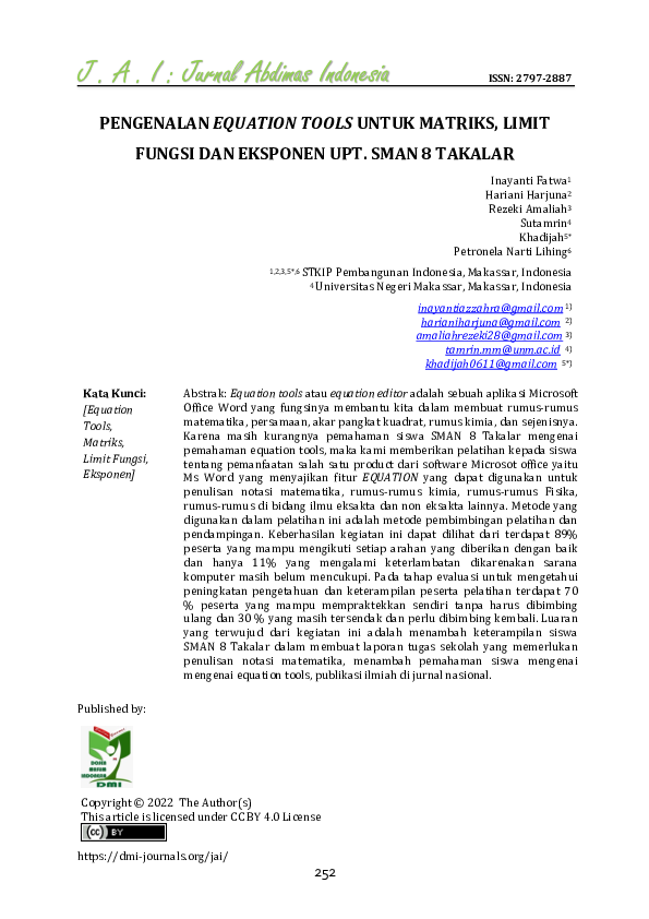 (PDF) Pengenalan Equation Tools Untuk Matriks, Limit Fungsi Dan Eksponen Upt. Sman 8 Takalar