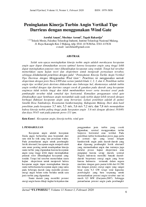 (PDF) Peningkatan Kinerja Turbin Angin Vertikal Tipe Darrieus dengan ...