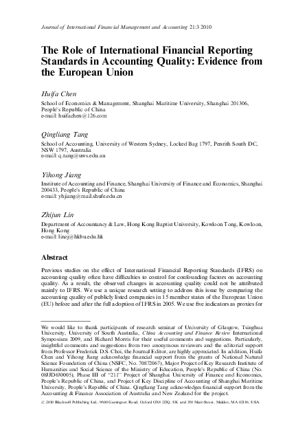 (PDF) The Role of International Financial Reporting Standards in Accounting Quality: Evidence ...