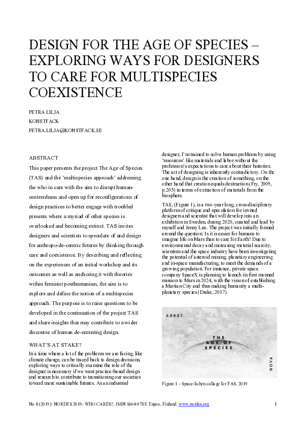(PDF) Design for the Age of Species – Exploring ways for designers to ...