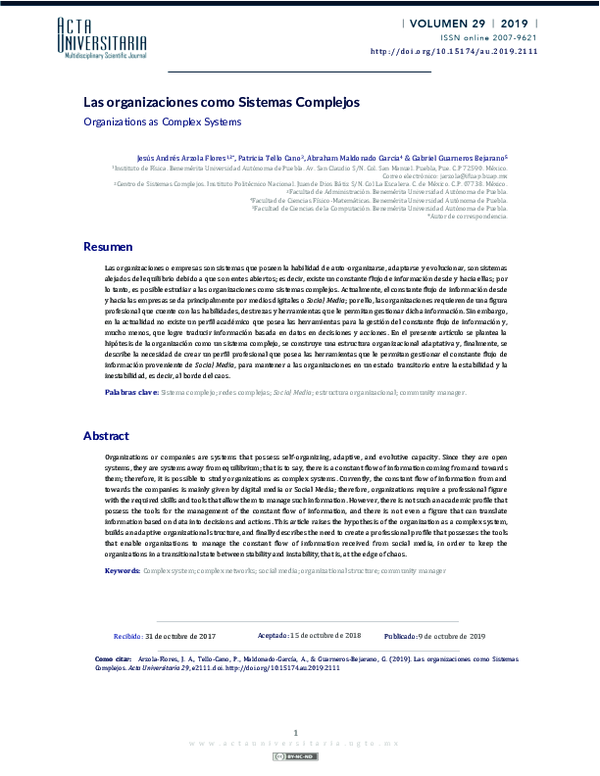 (PDF) Las organizaciones como Sistemas Complejos