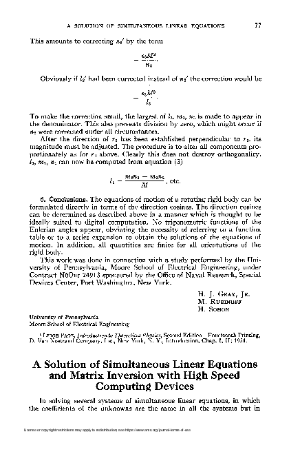 (PDF) A solution of simultaneous linear equations and matrix inversion ...