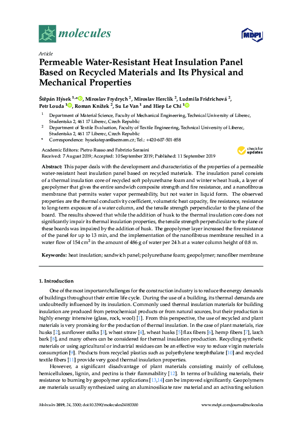 (PDF) Permeable Water-Resistant Heat Insulation Panel Based on Recycled ...