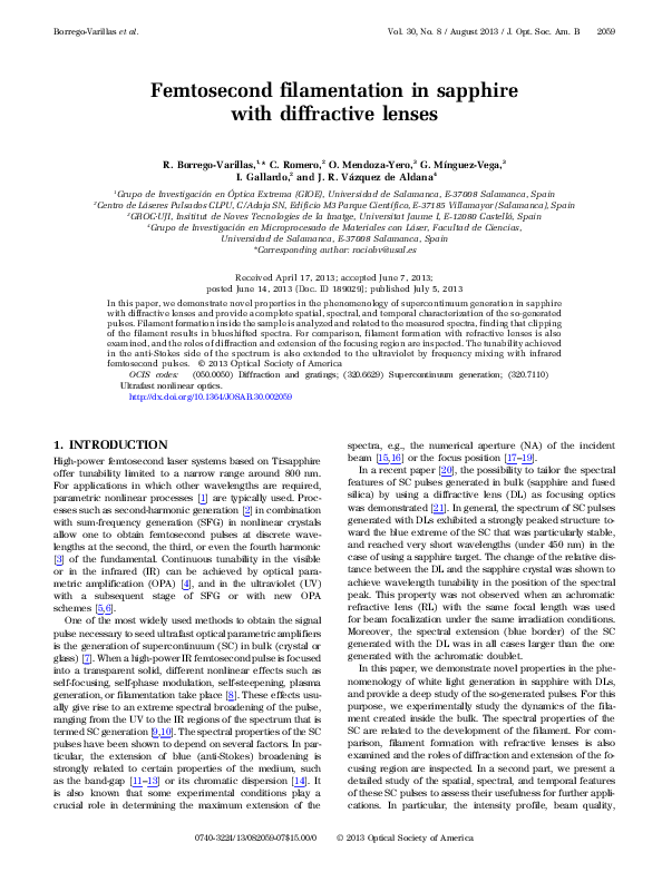(PDF) Femtosecond filamentation in sapphire with diffractive lenses