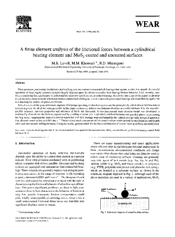 Pdf A Finite Element Analysis Of The Frictional Forces Between A