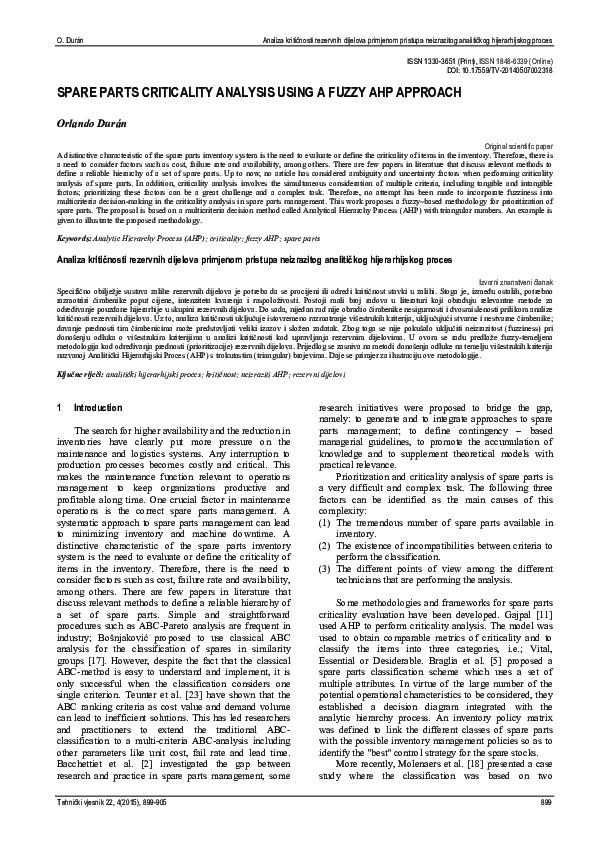 (PDF) Spare parts criticality analysis using a fuzzy AHP approach