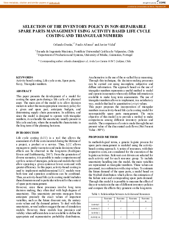 (PDF) Selection of the inventory policy in non-repairable spare parts ...