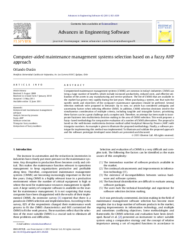 (PDF) Fuzzy AHP for CMMS Selection Methodology