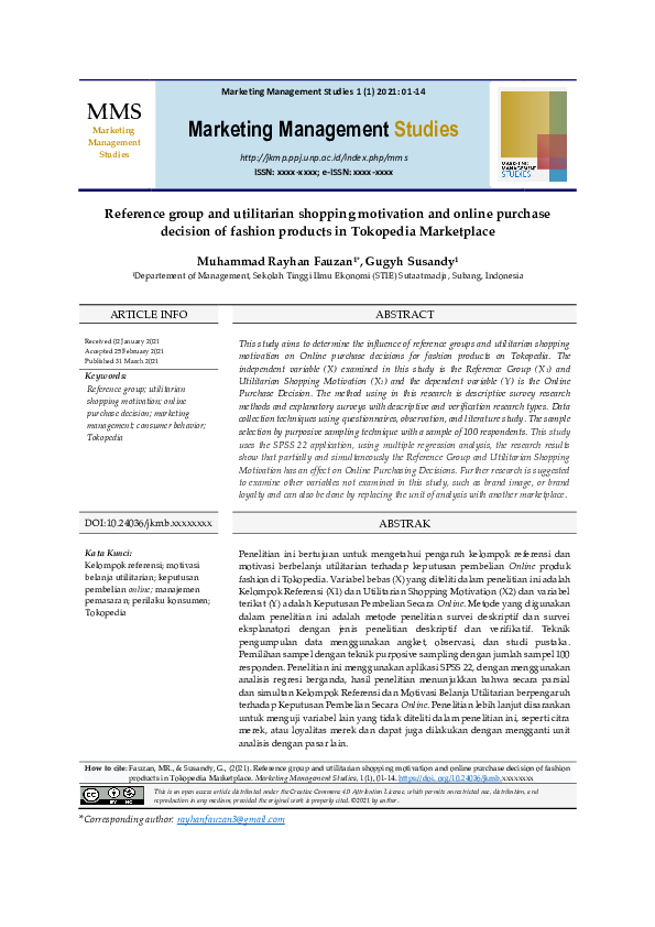 (PDF) Reference group and utilitarian shopping motivation and online ...