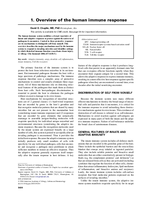 (PDF) 1. Overview of the human immune response