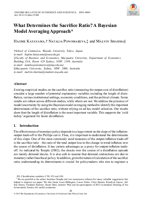 (PDF) What Determines the Sacrifice Ratio? A Bayesian Model Averaging Approach