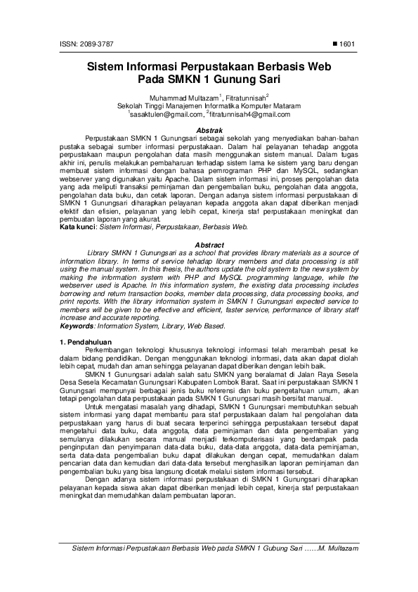 (PDF) Sistem Informasi Perpustakaan Berbasis Web Pada SMKN 1 Gunung Sari | muhammad multazam ...