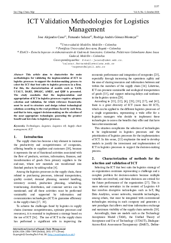 (PDF) ICT Validation Methodologies for Logistics Management