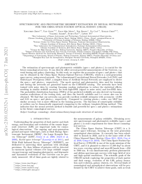 Pdf Spectroscopic And Photometric Redshift Estimation By Neural Networks For The China Space