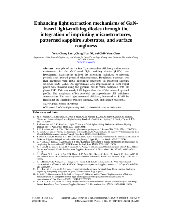 (PDF) Enhancing light extraction mechanisms of GaN-based light-emitting diodes through the ...