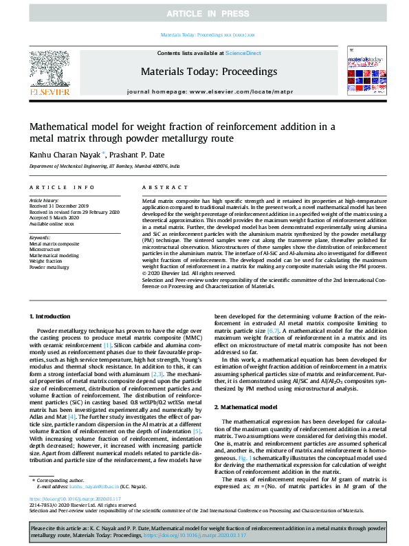 (PDF) Mathematical model for weight fraction of reinforcement addition ...