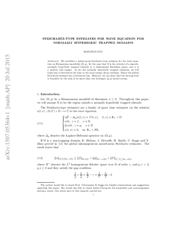 (PDF) Strichartz-type Estimates for Wave Equation for Normally ...