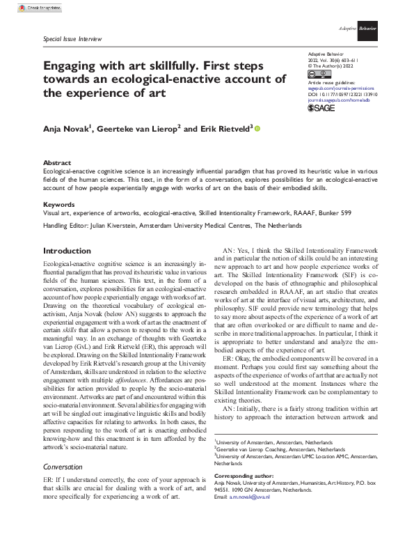 (PDF) Engaging with art skillfully. First steps towards an ecological ...