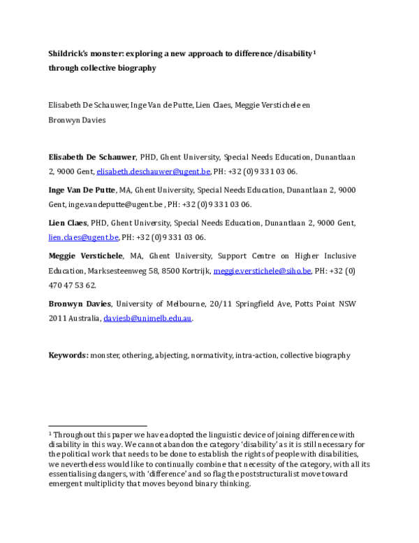 (PDF) Shildrick’s monster: exploring a new approach to difference ...