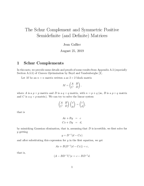 (PDF) Schur Complements and Applications