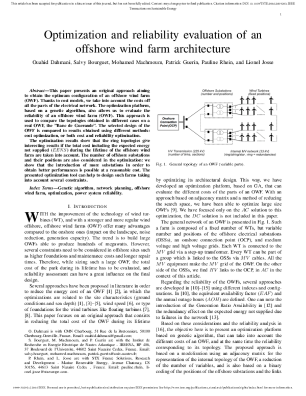(PDF) Optimization and Reliability Evaluation of an Offshore Wind Farm Architecture