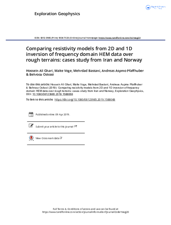 Pdf Comparing Resistivity Models From 2d And 1d Inversion Of Frequency Domain Hem Data Over