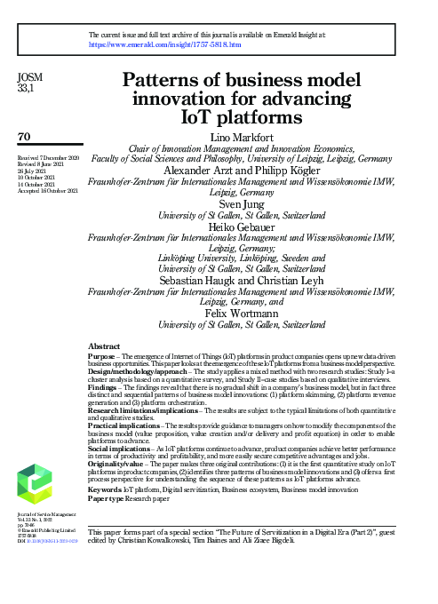(PDF) Patterns of business model innovation for advancing IoT platforms