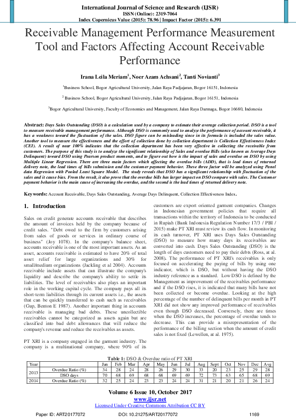 (PDF) Receivable Management Performance Measurement Tool and Factors Affecting Account ...