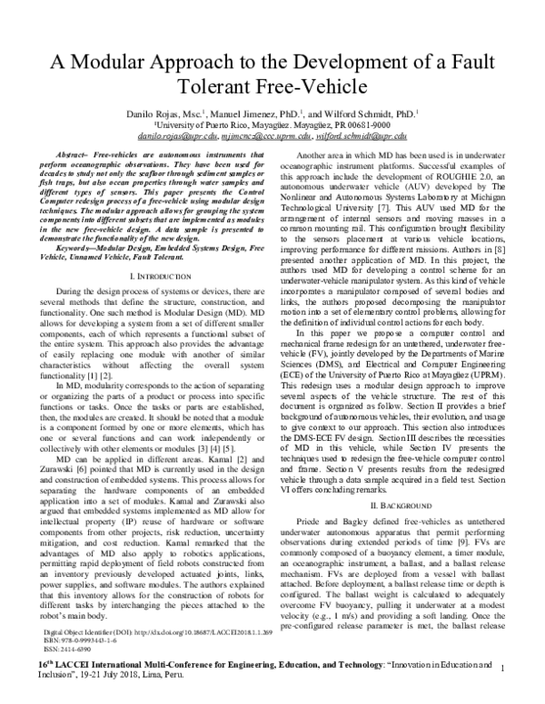 (PDF) A Modular Approach to the Development of a Fault Tolerant Free-Vehicle