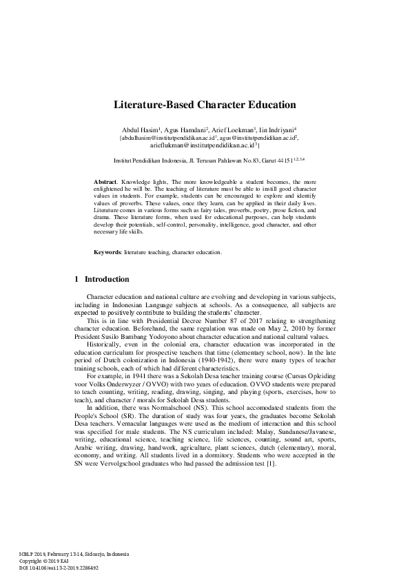 (PDF) Literature-Based Character Education