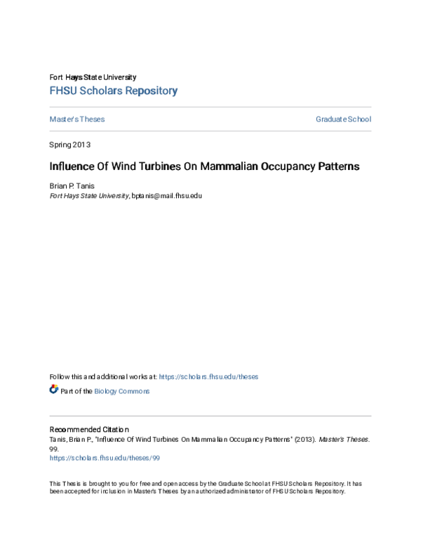(PDF) Influence Of Wind Turbines On Mammalian Occupancy Patterns