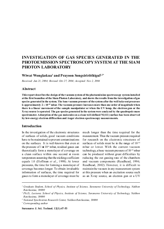 (PDF) Investigation of Gas Species Generated in the Photoemission ...