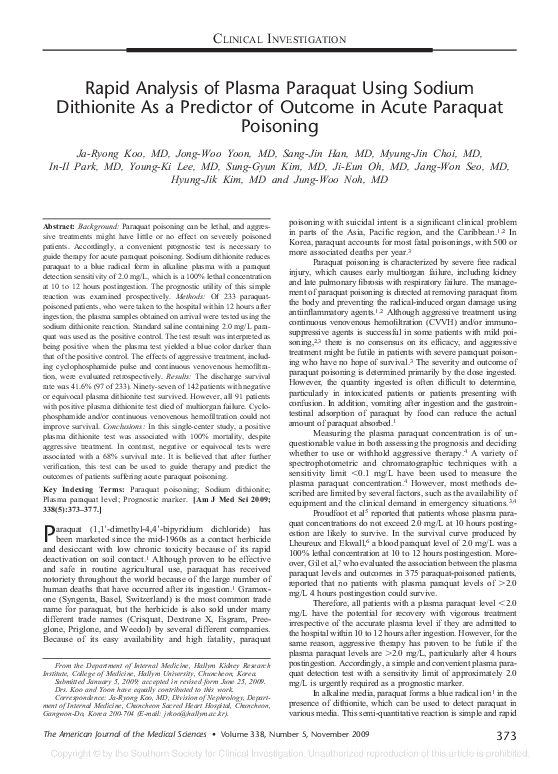 (PDF) Rapid Analysis of Plasma Paraquat Using Sodium Dithionite As a ...