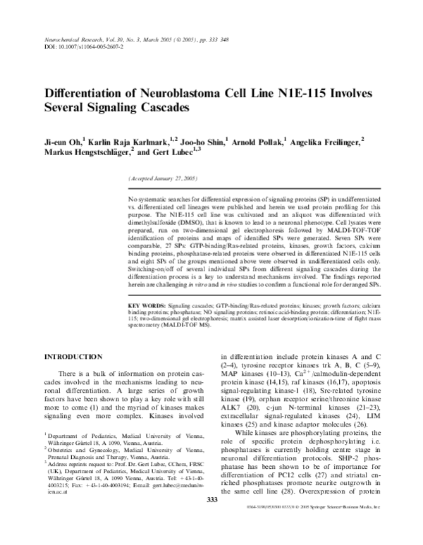 (PDF) Differentiation of Neuroblastoma Cell Line N1E-115 Involves ...
