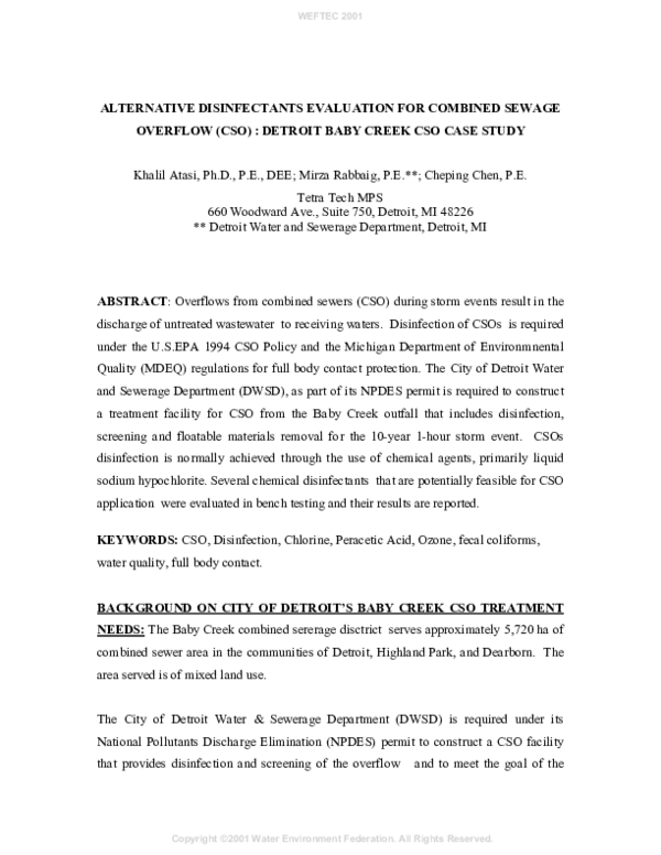 (PDF) Alternative Disinfectants Evaluation for Combined Sewage Overflow (Cso) : Detroit Baby ...