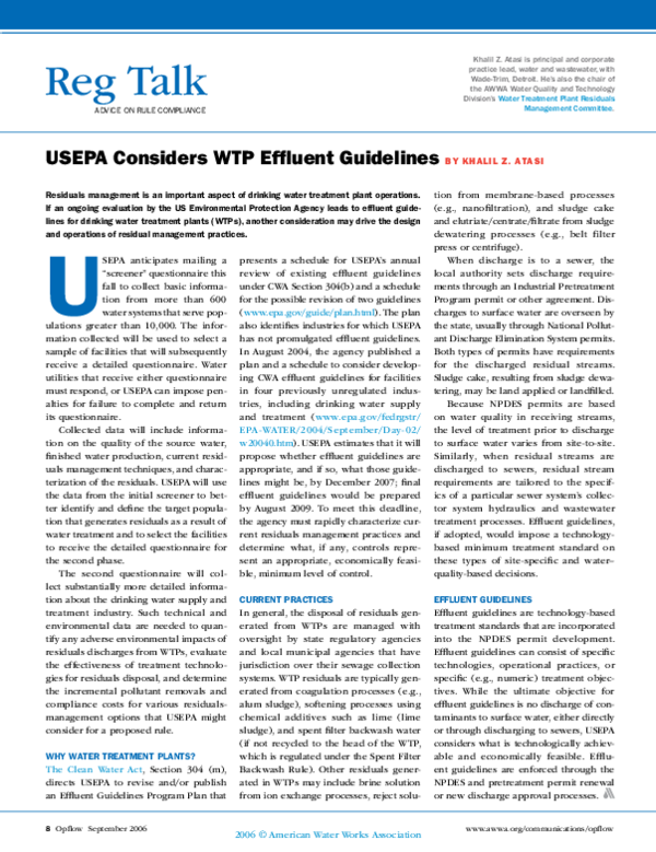 (PDF) USEPA Considers WTP Effluent Guidelines | Khalil Atasi - Academia.edu