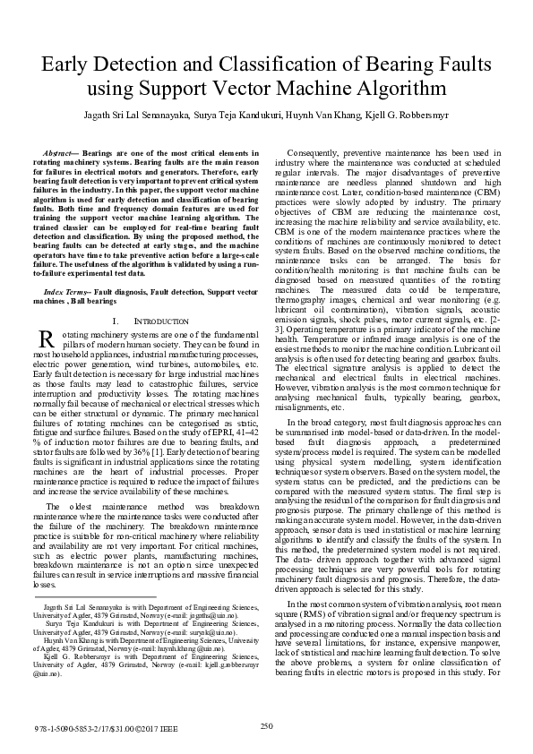 (PDF) Early detection and classification of bearing faults using support vector machine ...