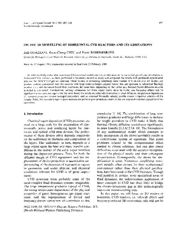 Pdf On The 2d Modelling Of Horizontal Cvd Reactors And Its